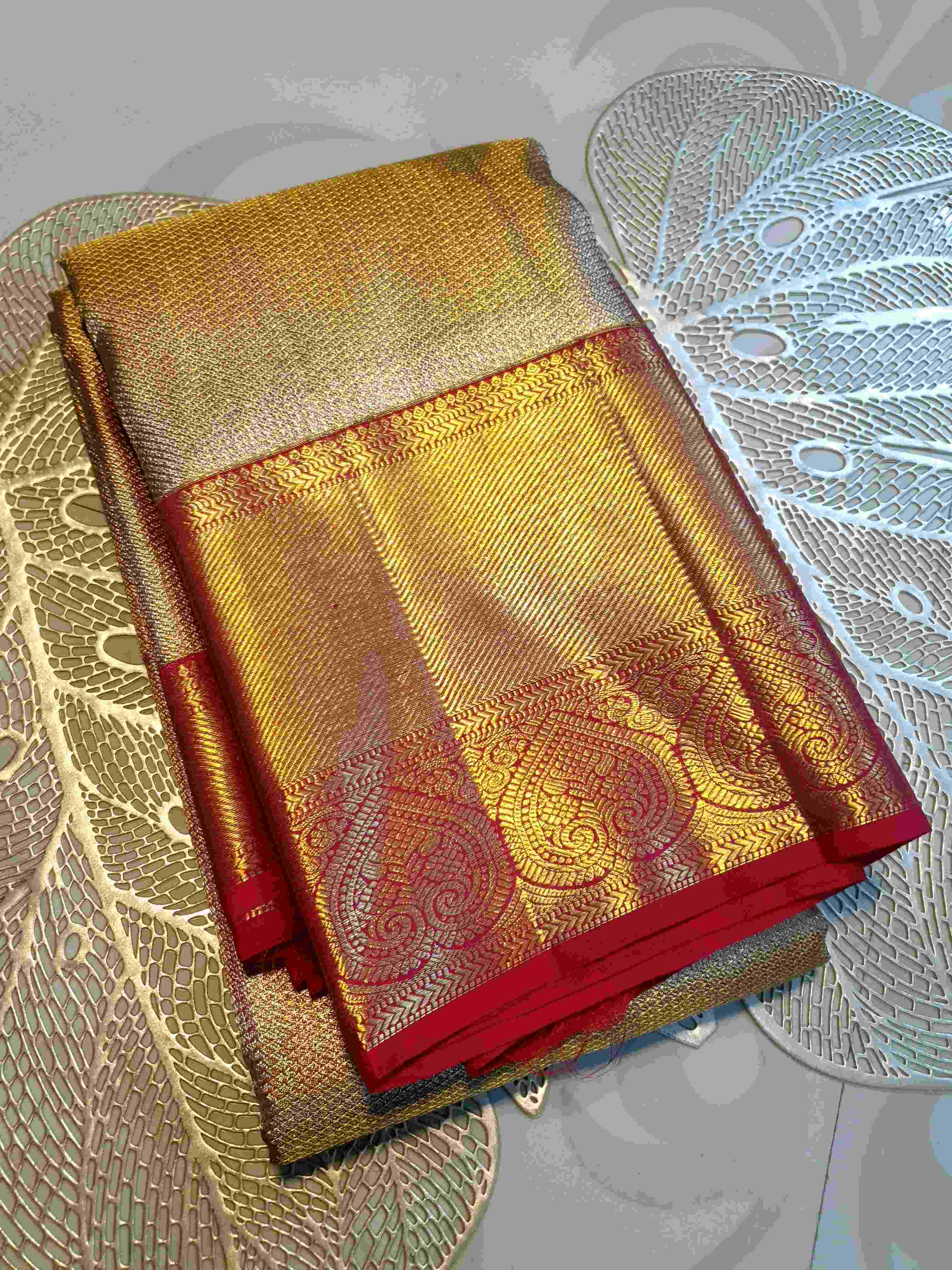 Kanchipuram Handloom Tissue Brocade Silk Saree